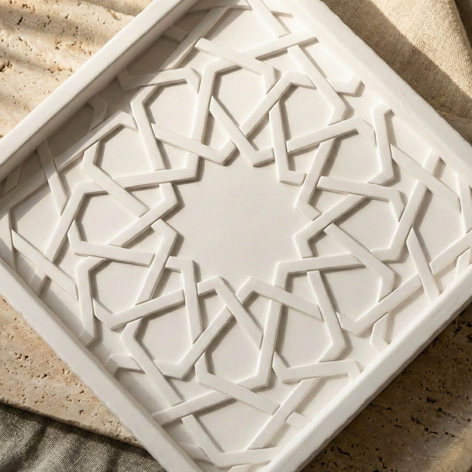 Alhambra Mexuar Pattern | Handmade Stone Geometric Decor (20x20cm)