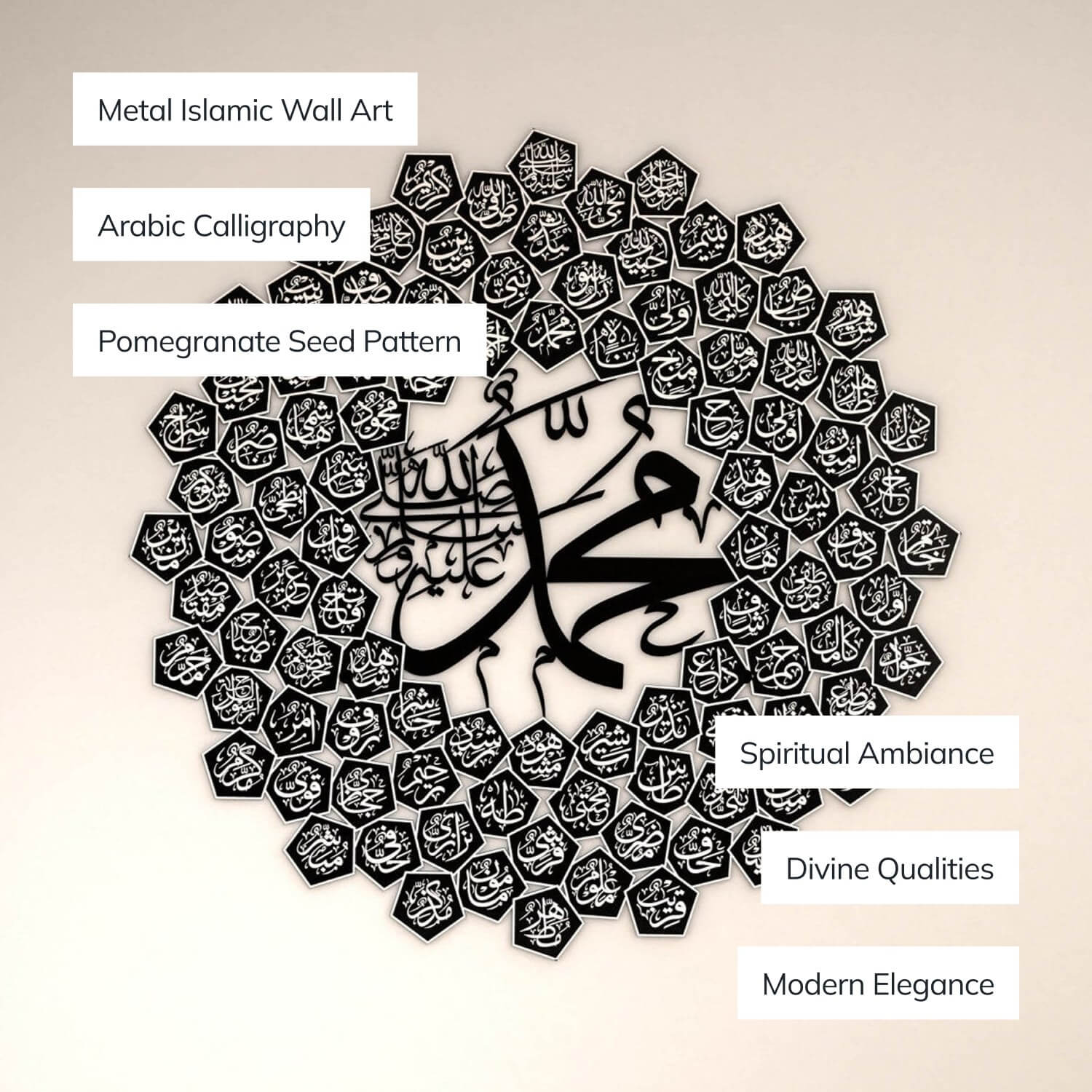 Names of Muhammad (PBUH) Islamic Decor - Pomegranate Seed Pattern