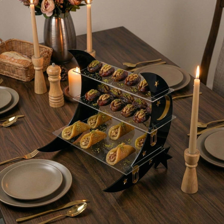 Crescent Moon Tiered Serving Stand | Ramadan Dessert Shelf (16")