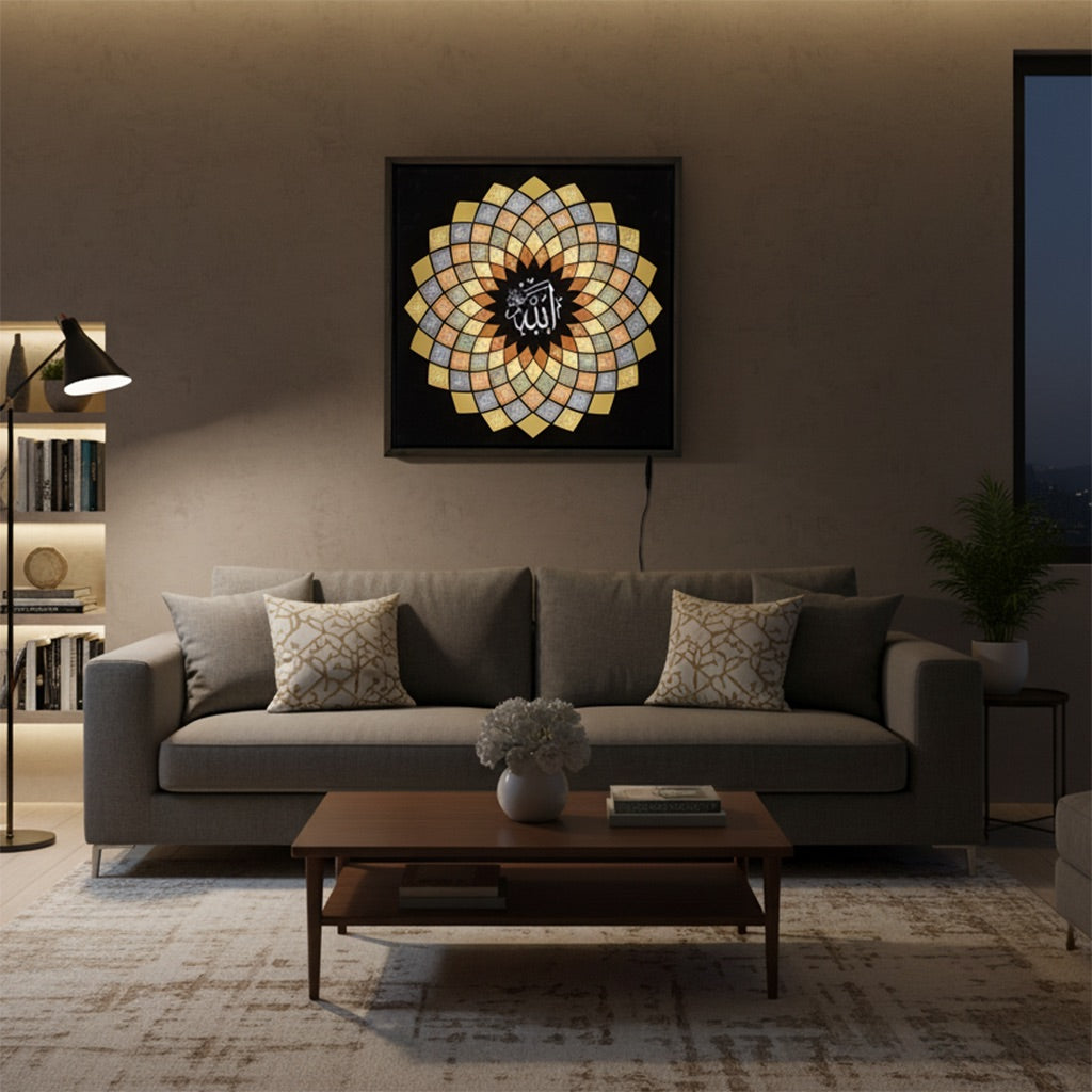 Names of Allah in Floral Design - Islamic Wall Art | LED Lighted