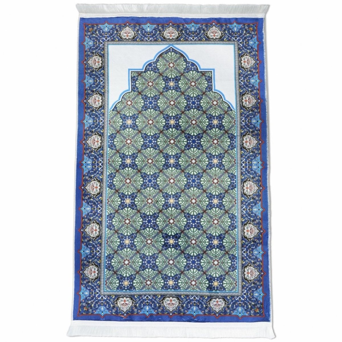 Islamic Prayer Rugs - Blue & Green Tile Design, Soft Fabric – Islamic ...