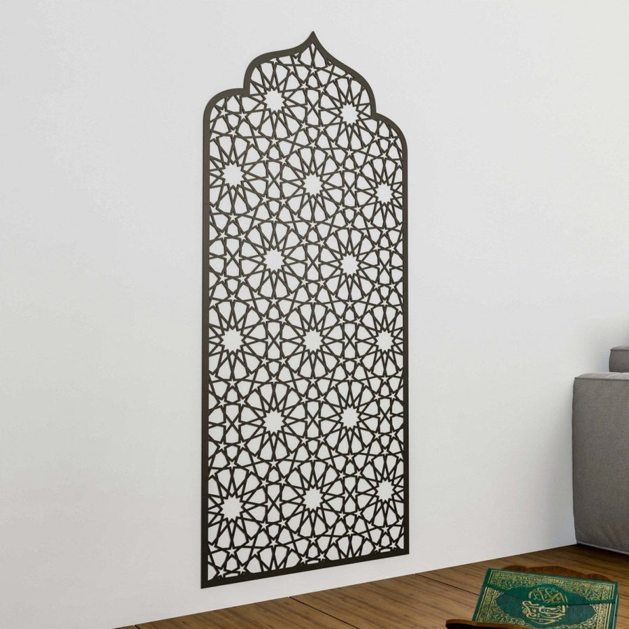 Wooden Islamic Wall Art - Interior Mihrab for Home Prayer | 12-pointed star