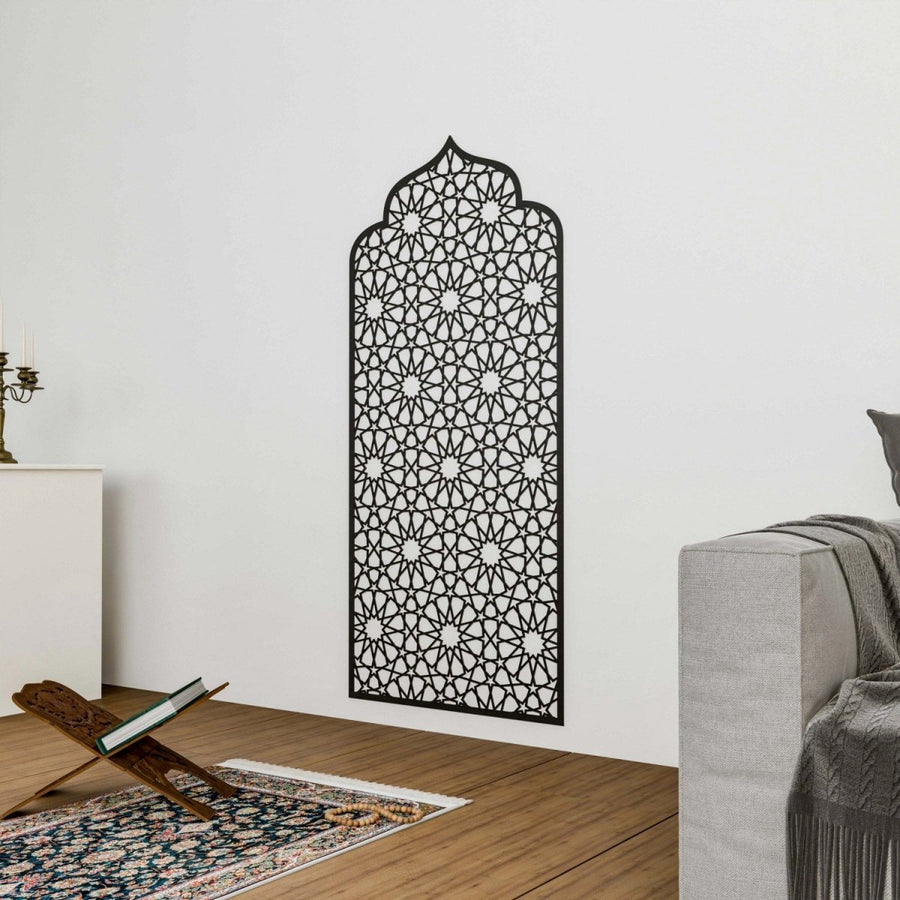 Wooden Islamic Wall Art - Interior Mihrab for Home Prayer | 12-pointed star