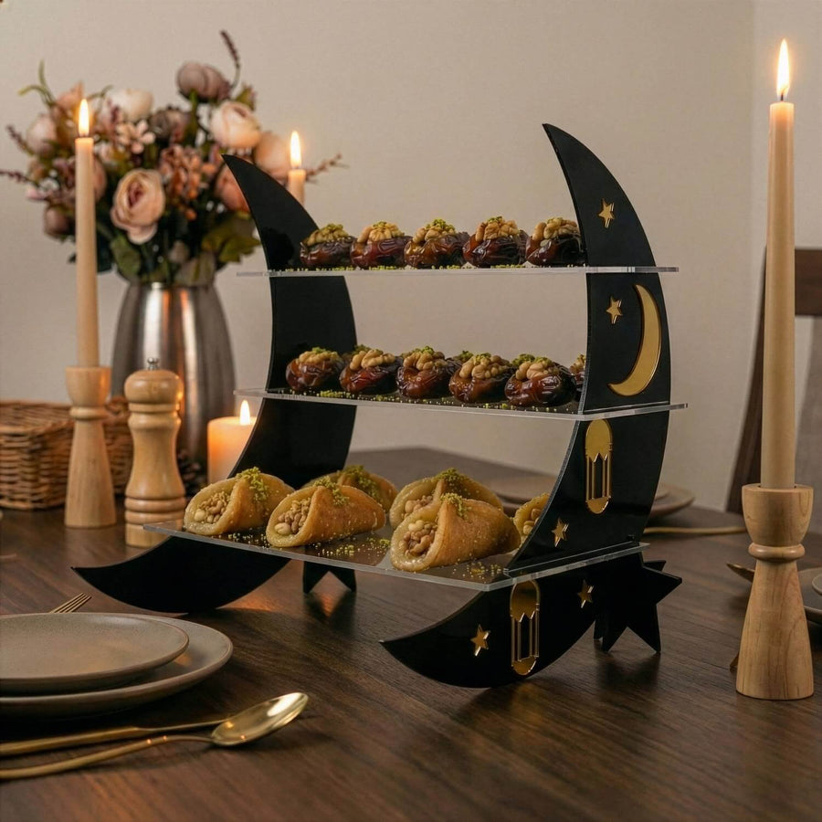 Crescent Moon Tiered Serving Stand | Ramadan Dessert Shelf (16")