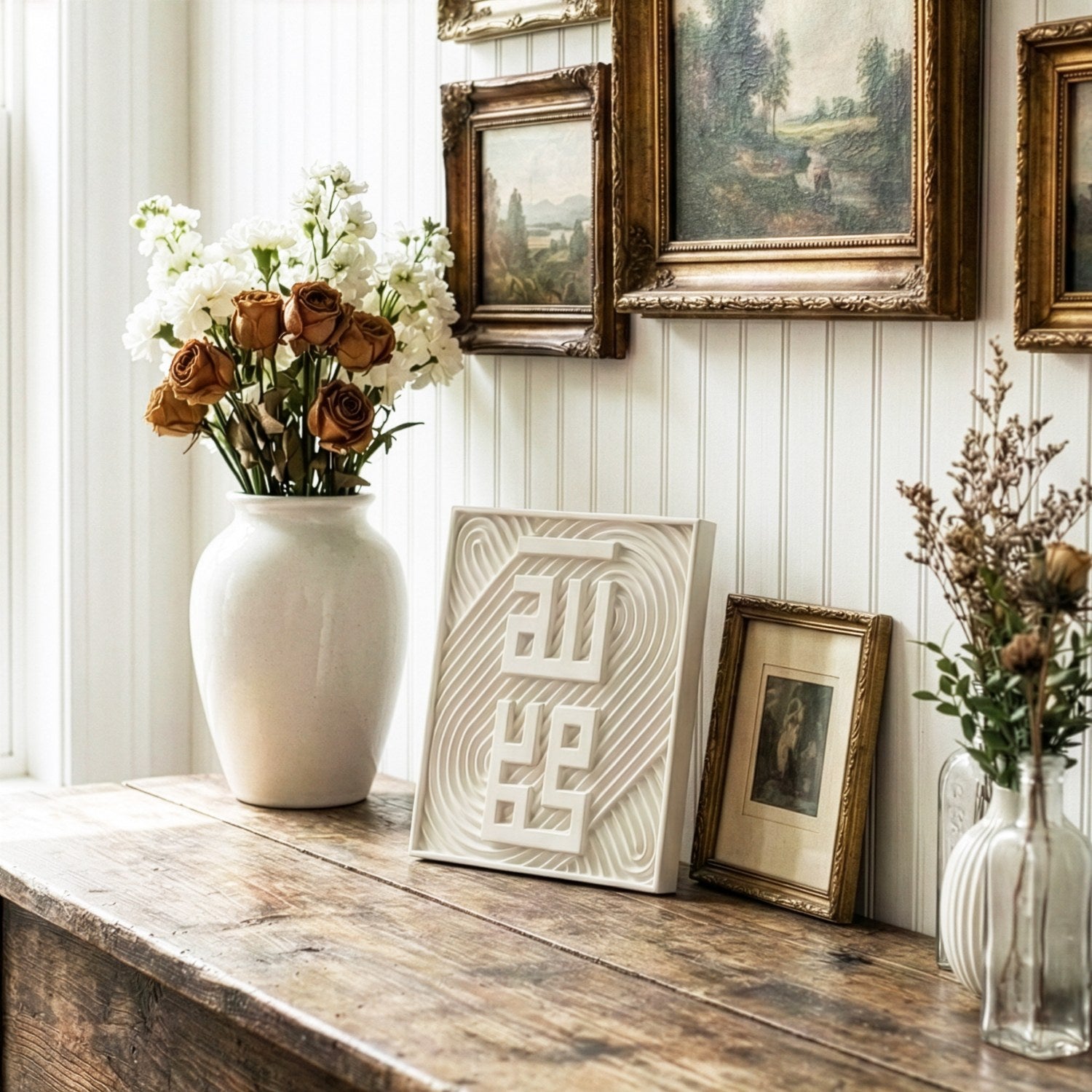 Allah (SWT) & Mohammed (PBUH) Kufic Stone Relief | Islamic Wall Art