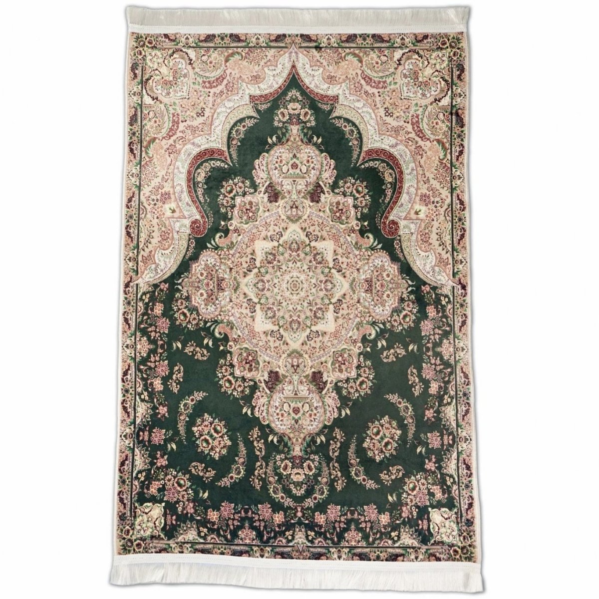 Muslim Prayer Rug - Green & Pink Floral Islamic Rug – Islamic Wall Art ...