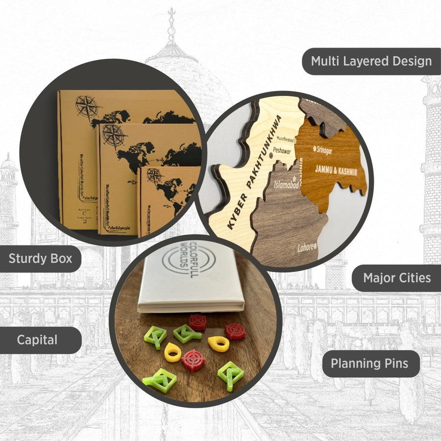 Pakistan Wooden Wall Map Islamic Wall Art Decor