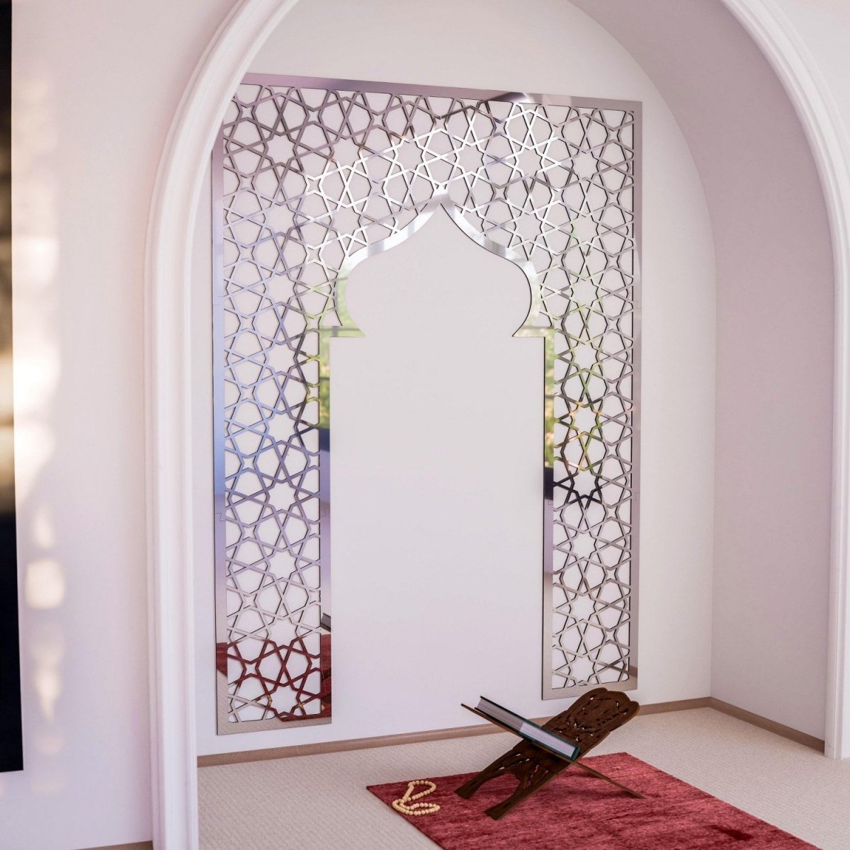 Geometric Design Wooden Mihrab - Home Prayer Room Ideas – Islamic Wall ...