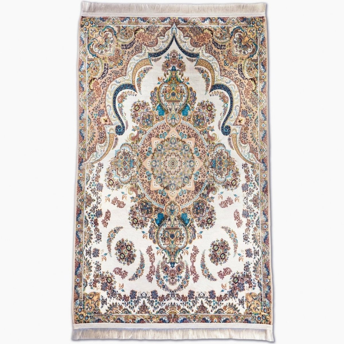 Praying Rug Islam - Ivory & Blue Floral Prayer Carpet – Islamic Wall ...
