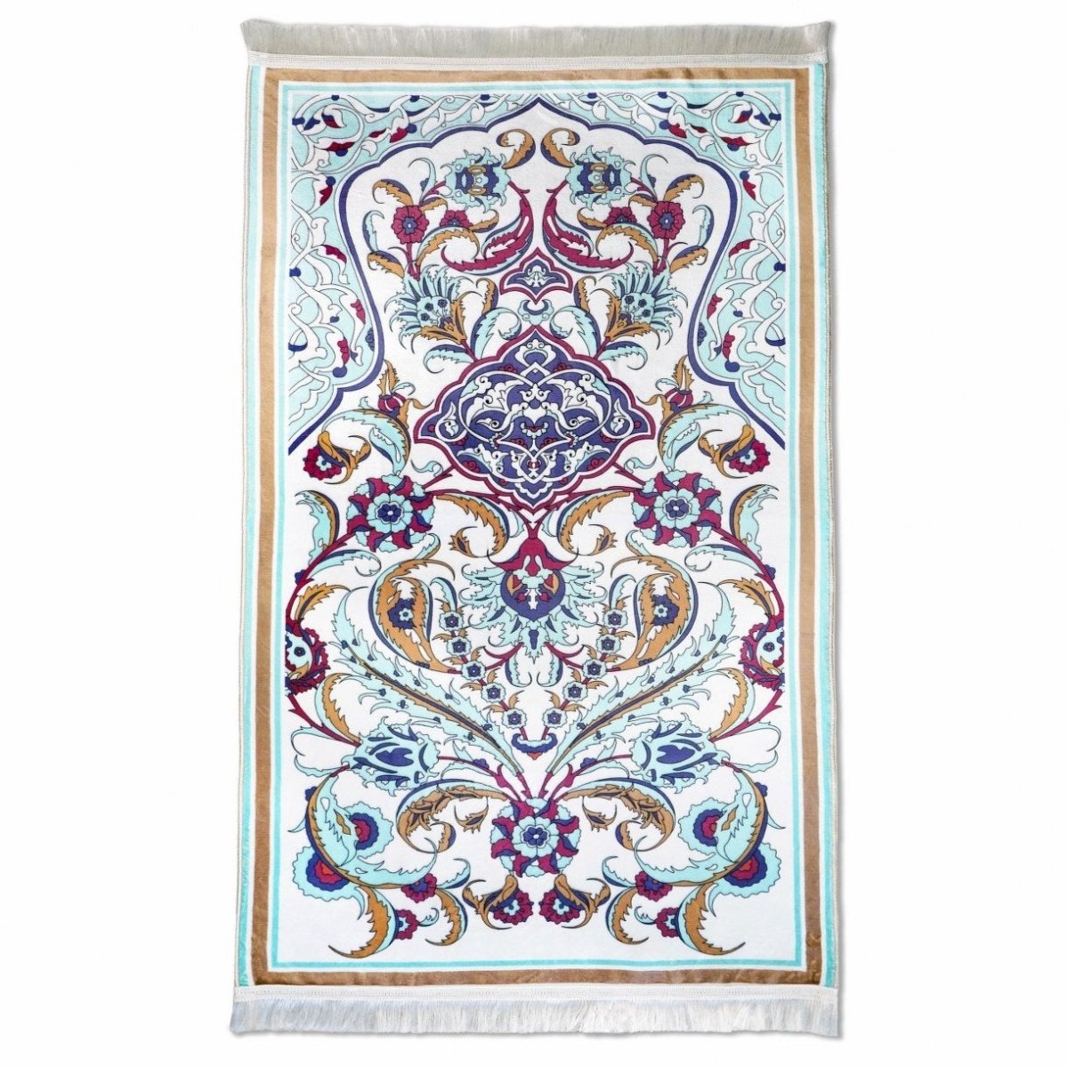Praying Rug Islam - Pastel Floral Design & Aqua Details – Islamic Wall ...