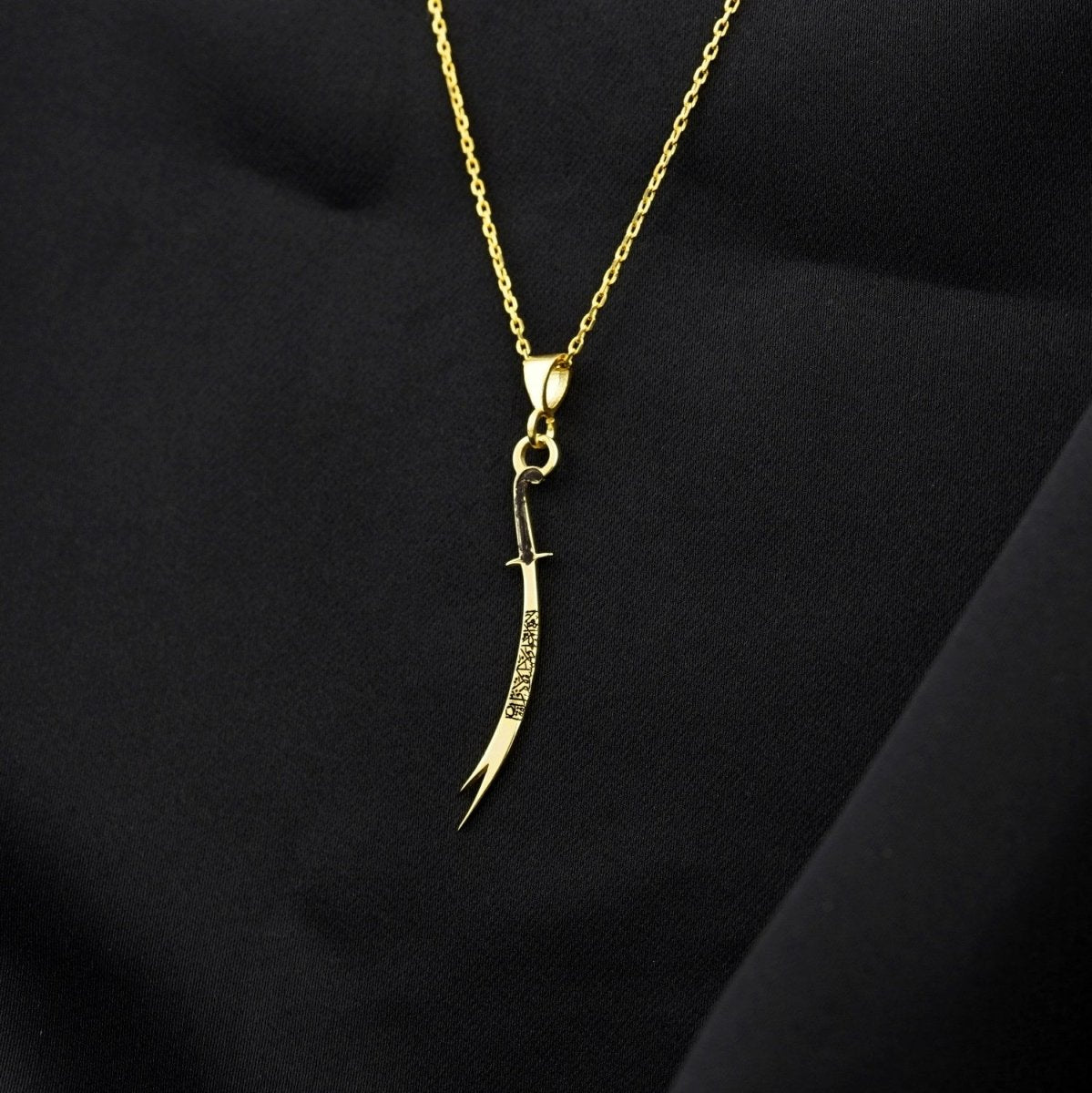 Islam Gift Engraved Gold Pt Imam Ali Sword Dhul-fiqar Zulfikar Necklace ...